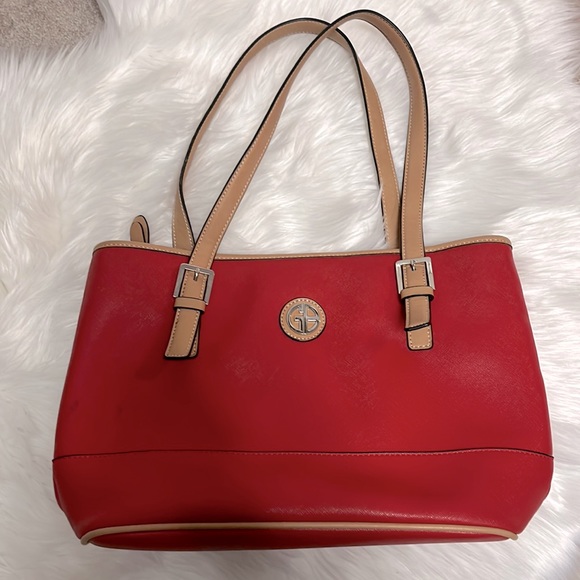 Giani Bernini | Bags | Giani Bernini Red W Tan Trim Saffiano Leather ...